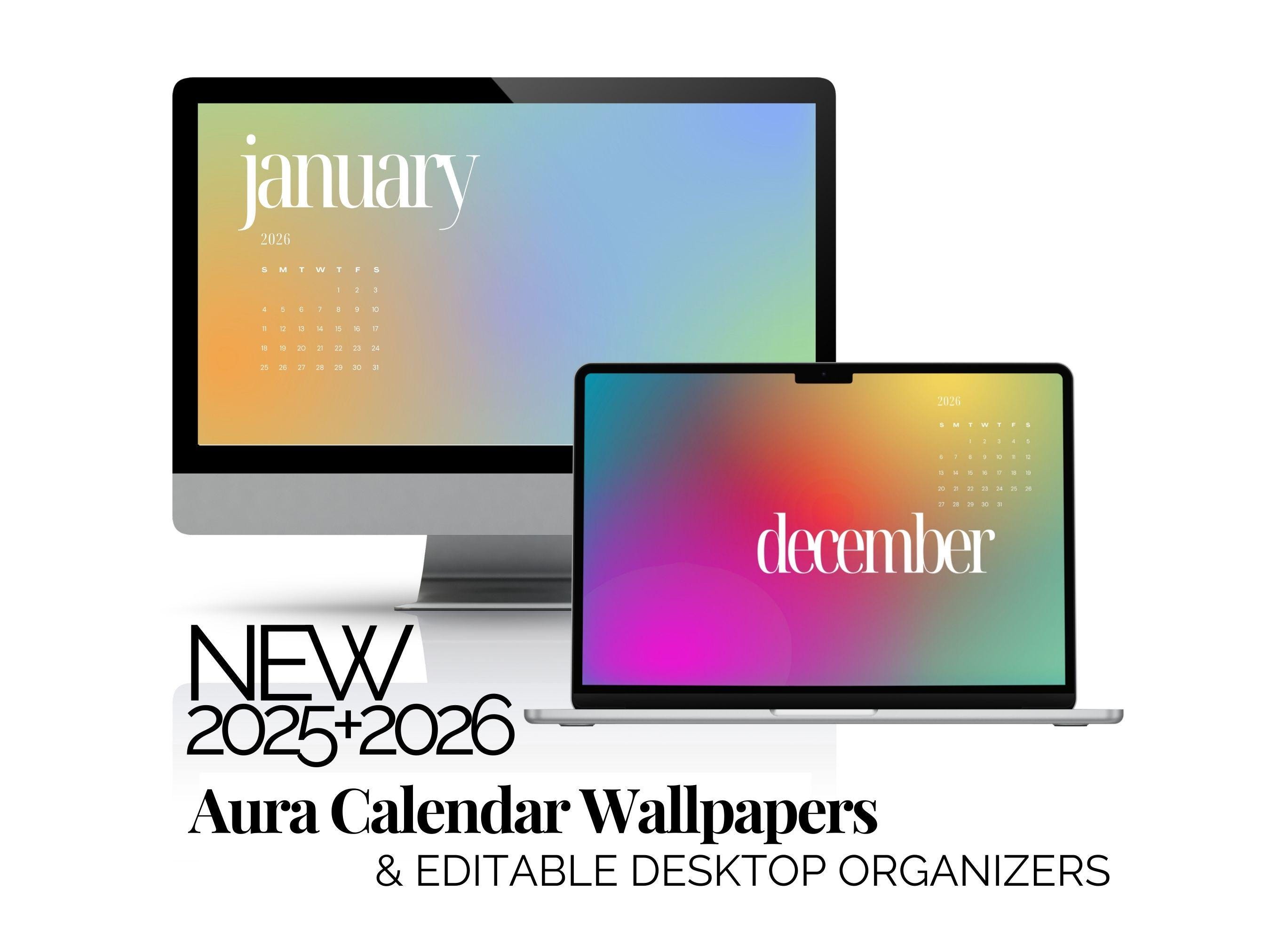 Aura Desktop Wallpaper With 2026 Monthly Calendar Editable Desktop ...
