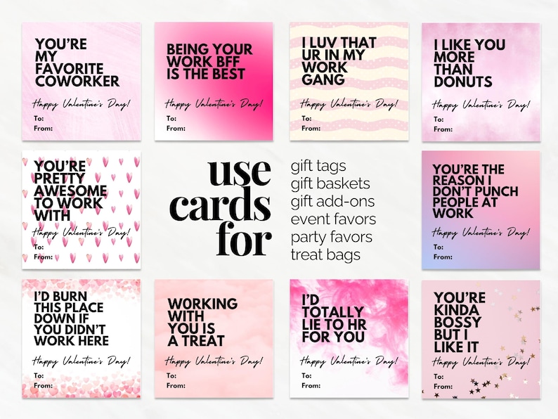 Coworker Valentine Cards Cute, Funny Work Valentine Treat Tags. Office ...