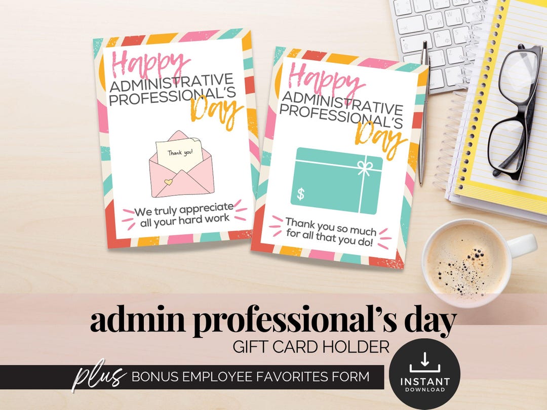 Administrative Day Gift Card Holder Printable Employee Recognition ...