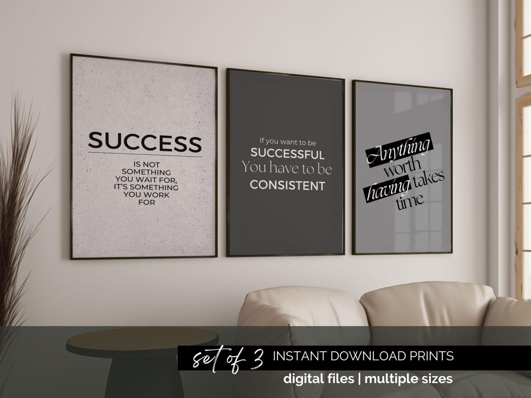 Success Poster Set of 3 Office Wall Art Motivational Work Quote Posters ...