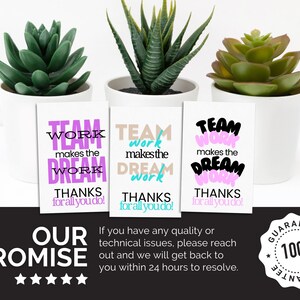 Teamwork Makes Dream Work Tags, Thanks for All You Do, Office Employee ...