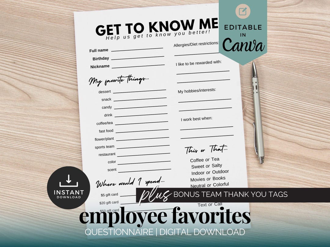 Employee Appreciation Gift Ideas Form, Staff Favorites Things List, New ...