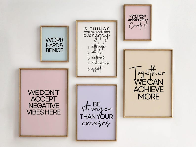 Motivational Posters in Calming Colors, Pastel Wall Art Office Teamwork ...