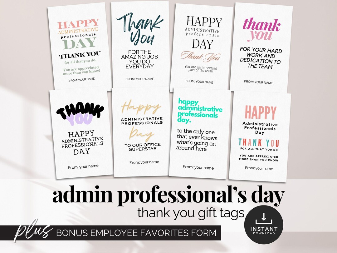 Admin Assistant Day Gift Tags Office Staff Appreciation Cards Personal ...