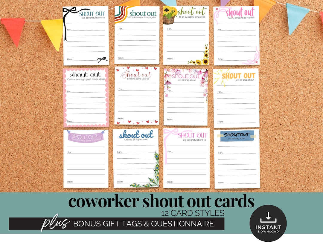 Team Shout Out Cards Staff Kudos Cards Printable Employee Appreciation ...