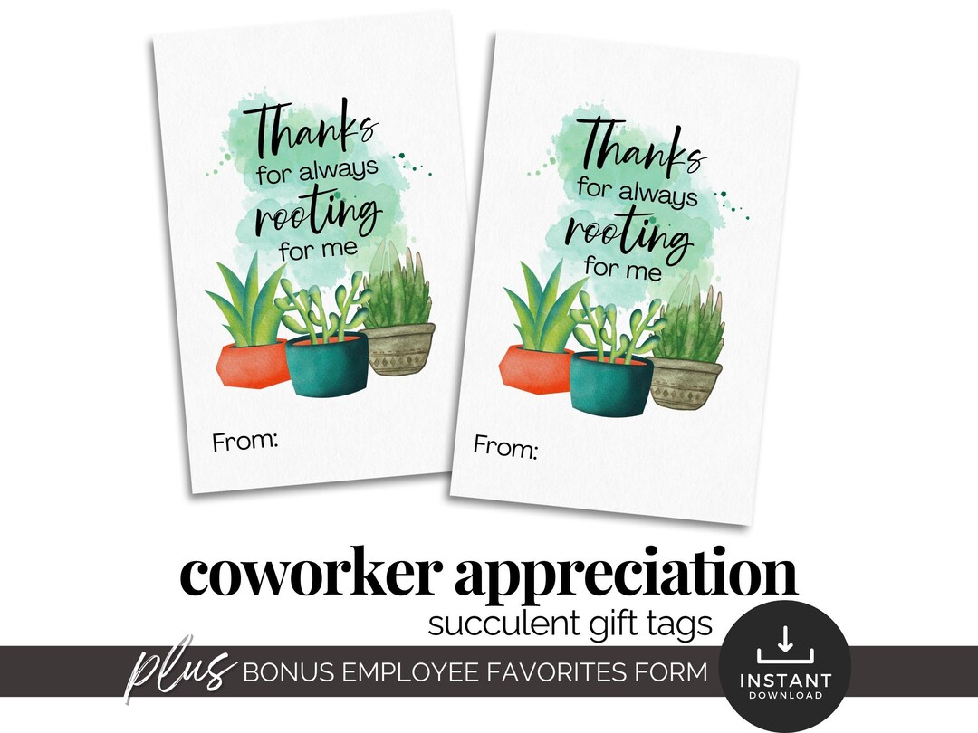 Succulent Appreciation Gift Tag Printable Mini Gift Cards Coworker ...