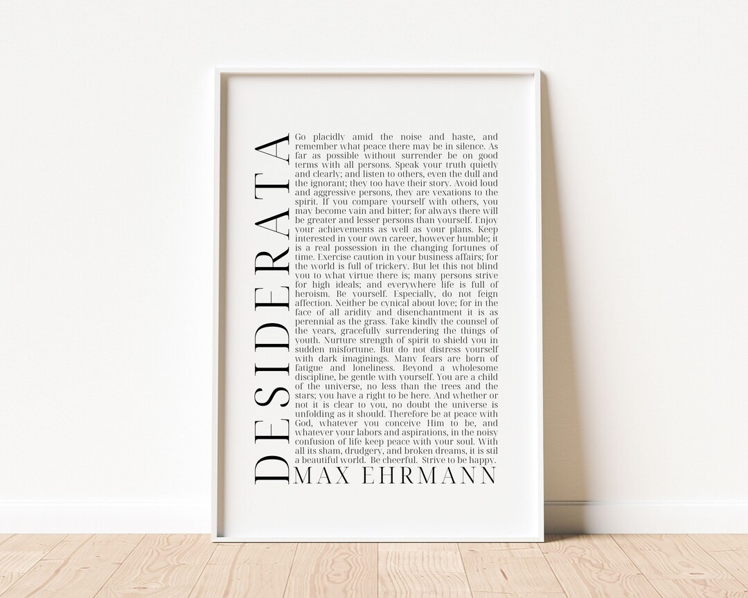 Desiderata Poem Print Max Ehrmann Quotes About Life Classic Literature ...