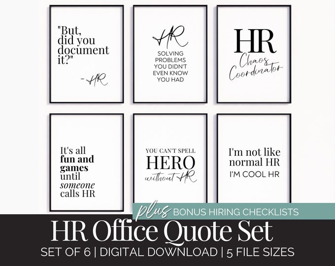 HR Office Decor, Set of 6 PRINTABLES, Human Resources Humor, Funny HR ...