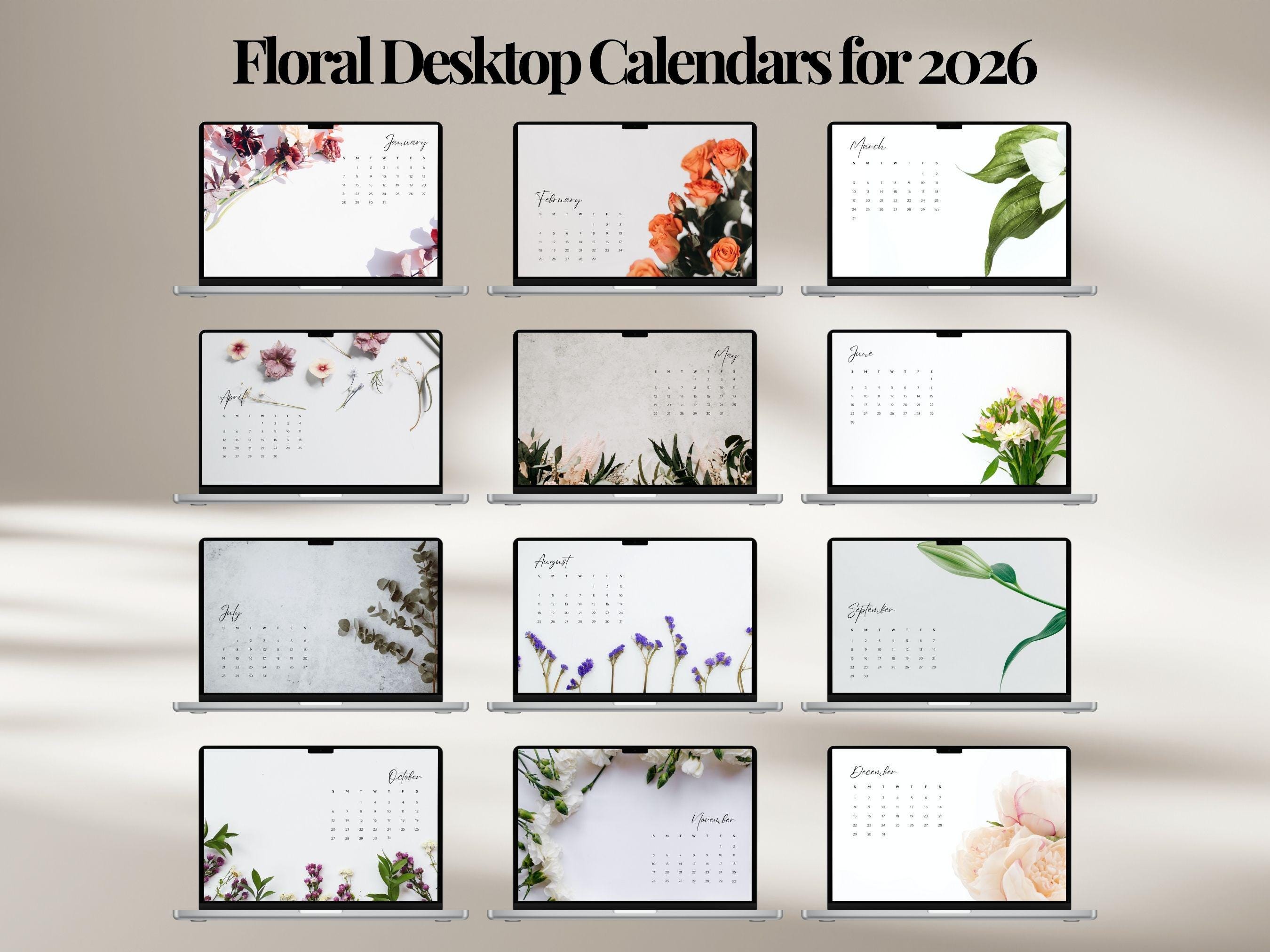 Floral Desktop Monthly Calendar 2026 Desktop Wallpaper and Icon Pack ...