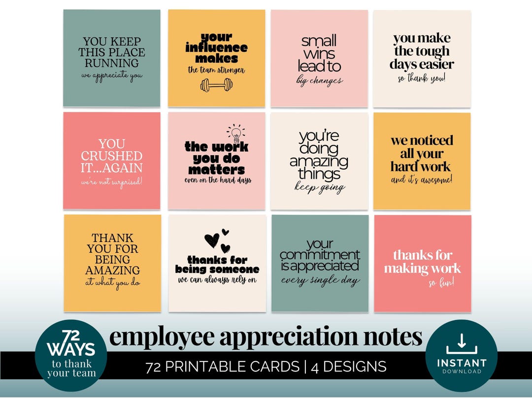 Employee Encouragement Quote Cards, Printable Team Thank You Cards ...