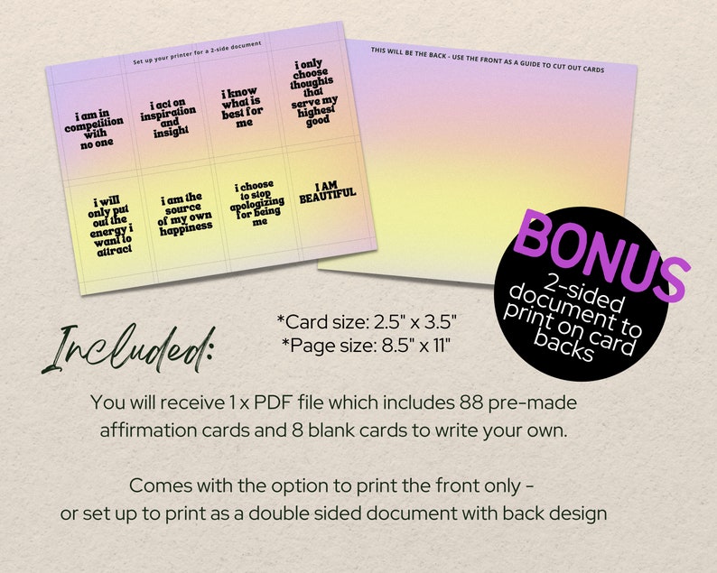 Gradient Affirmation Cards Printable Set of 96 Inspirational - Etsy