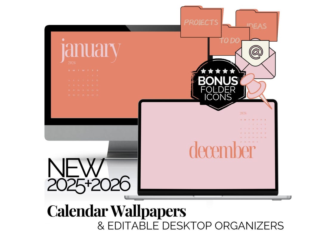 Desktop Wallpaper and Icon Pack 2026 Monthly Calendar Digital Desktop ...