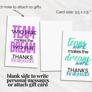 Teamwork Makes Dream Work Tags, Thanks for All You Do, Office Employee ...