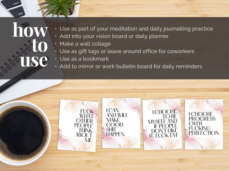 Positive Affirmation Cards With Curse Words Printable Badass Swearing ...