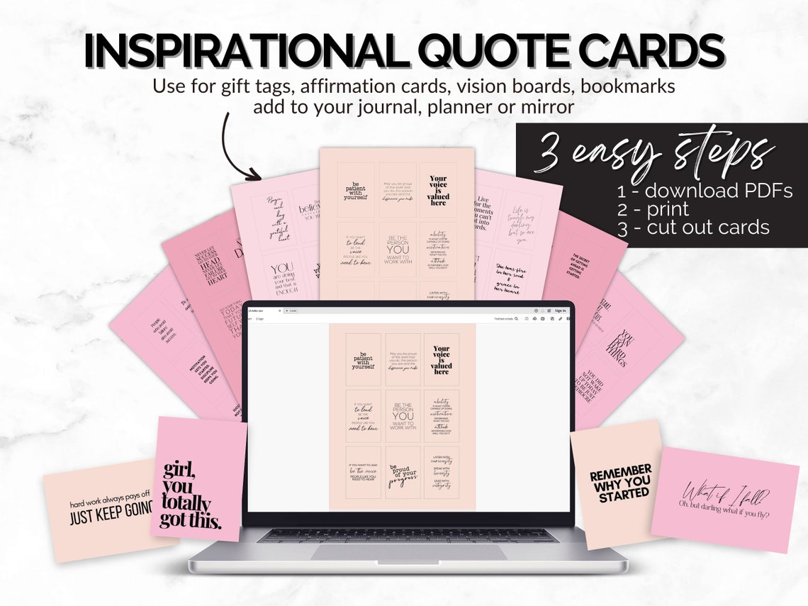 Vision Board Quote Printable Pink Inspirational Quote Cards Positive ...