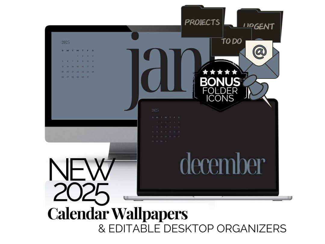 Dark Desktop Wallpaper 2025 Monthly Calendar Digital Desktop Wallpaper ...