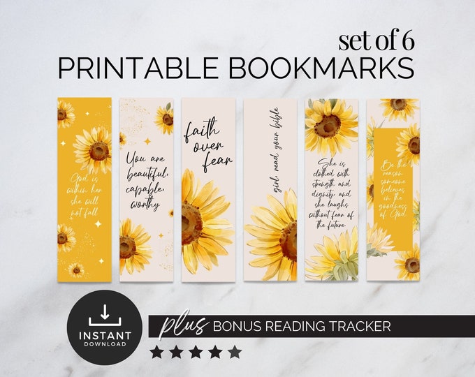 Sunflower Bookmark Printable Christian Women Gift Booklover Bookmark ...