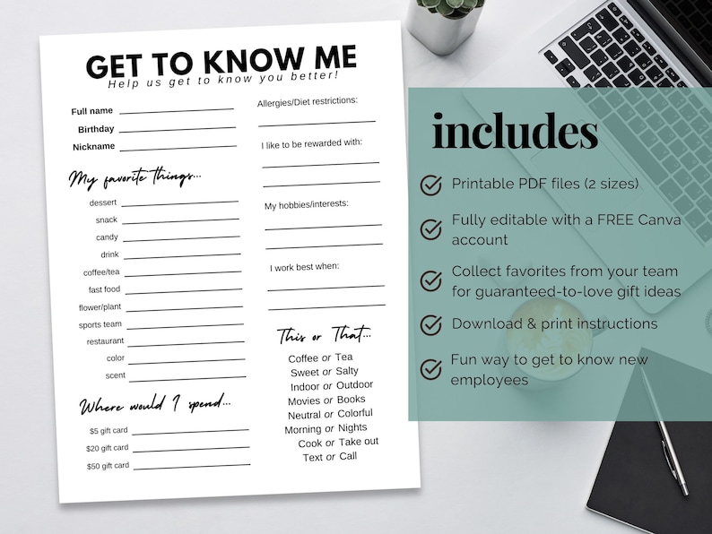 Employee Appreciation Gift Ideas Form, Staff Favorites Things List, New ...