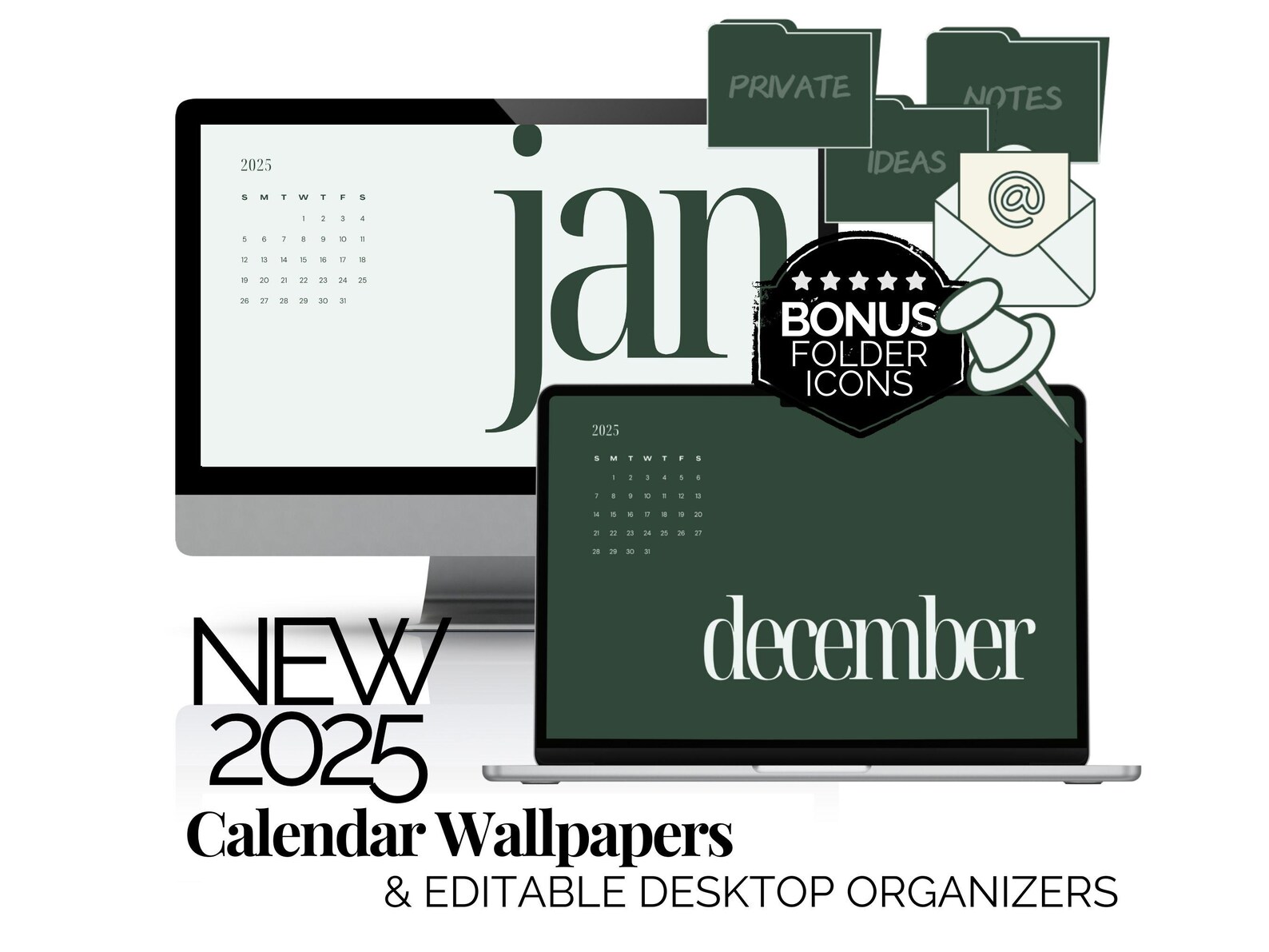Green Desktop Wallpaper Monthly Calendar 2025 Digital Desktop Wallpaper ...