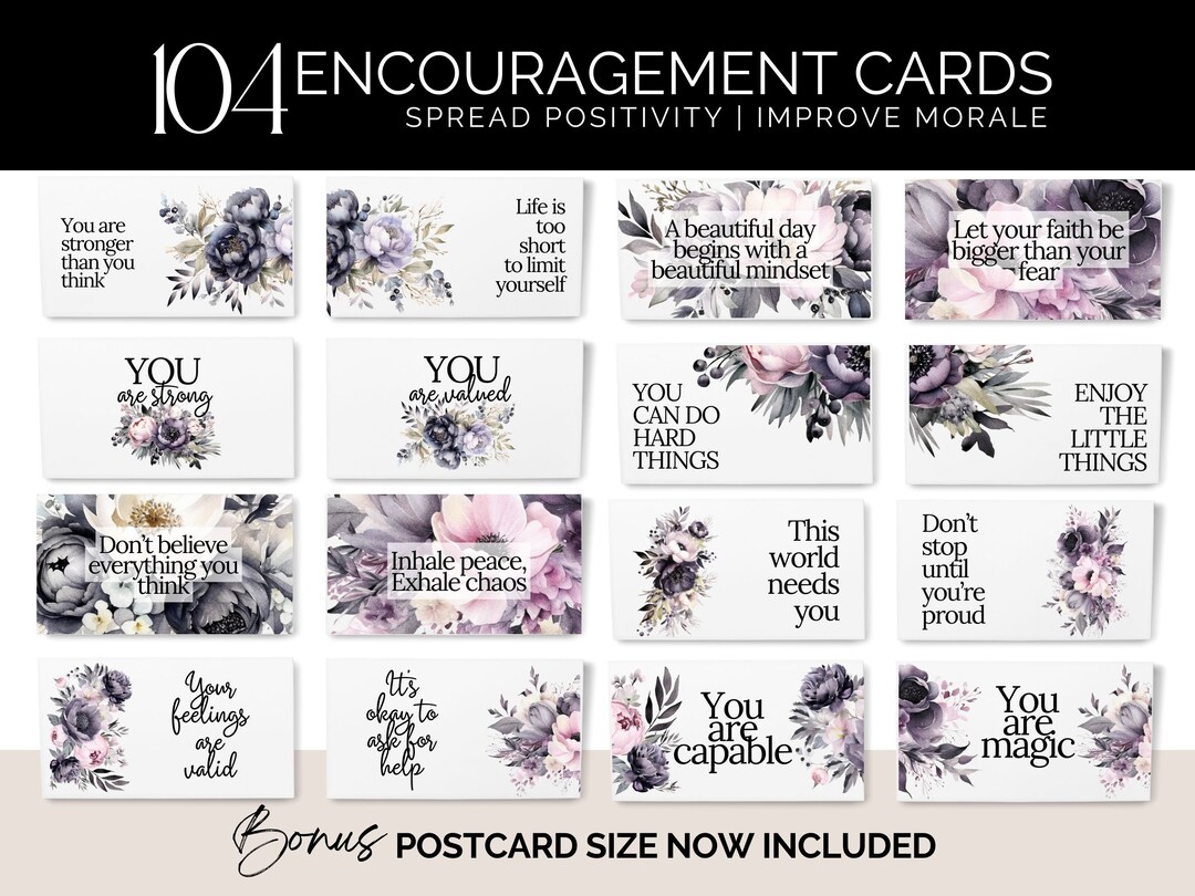 Floral Encouragement Cards Printable, Self Love Affirmation Card Set ...