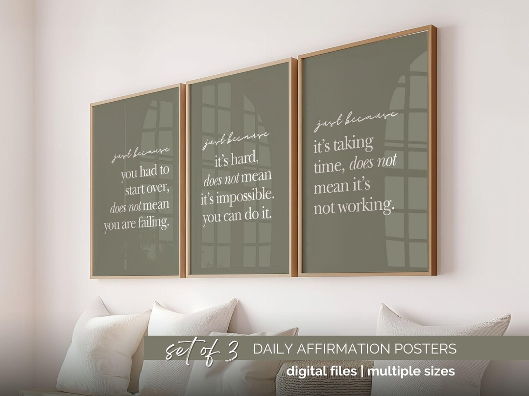 Affirmation Wall Art Set of 3 Daily Reminder Prints Sage Green Therapy ...