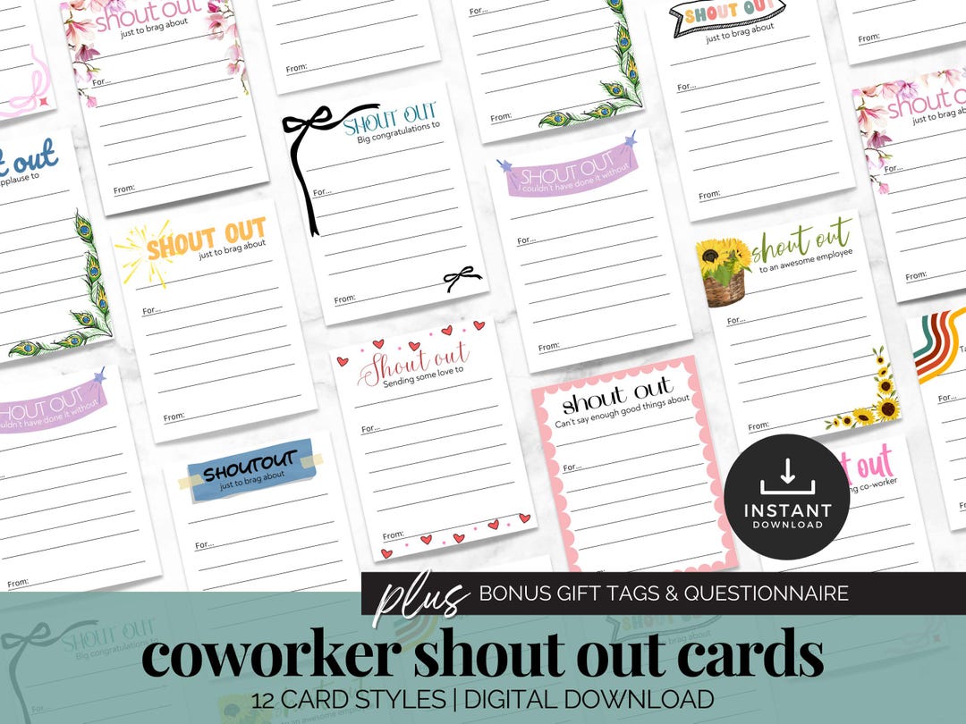 Team Shout Out Cards Staff Kudos Cards Printable Employee Appreciation ...