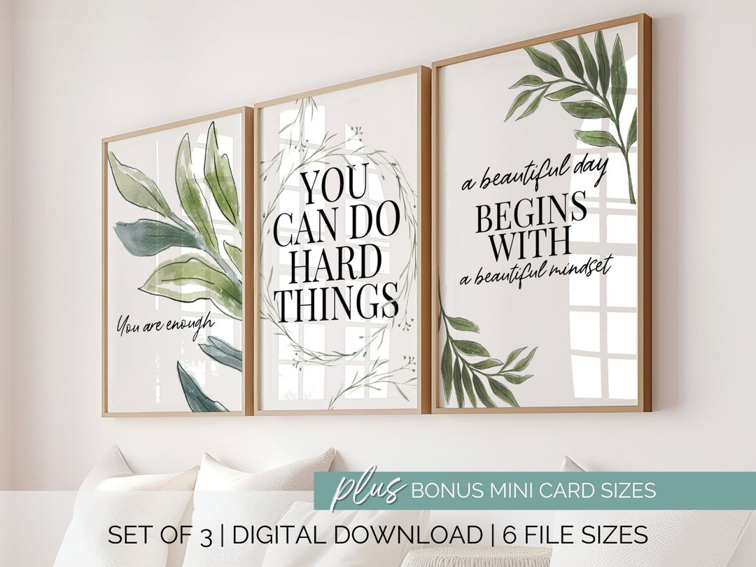 Positive Artwork Green Watercolor Prints Set of 3 Mindset Posters for ...