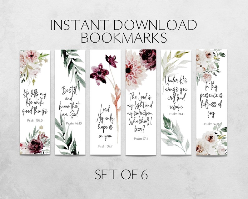 Printable Psalm Bookmark Bible Verse Bookmark Set Digital - Etsy