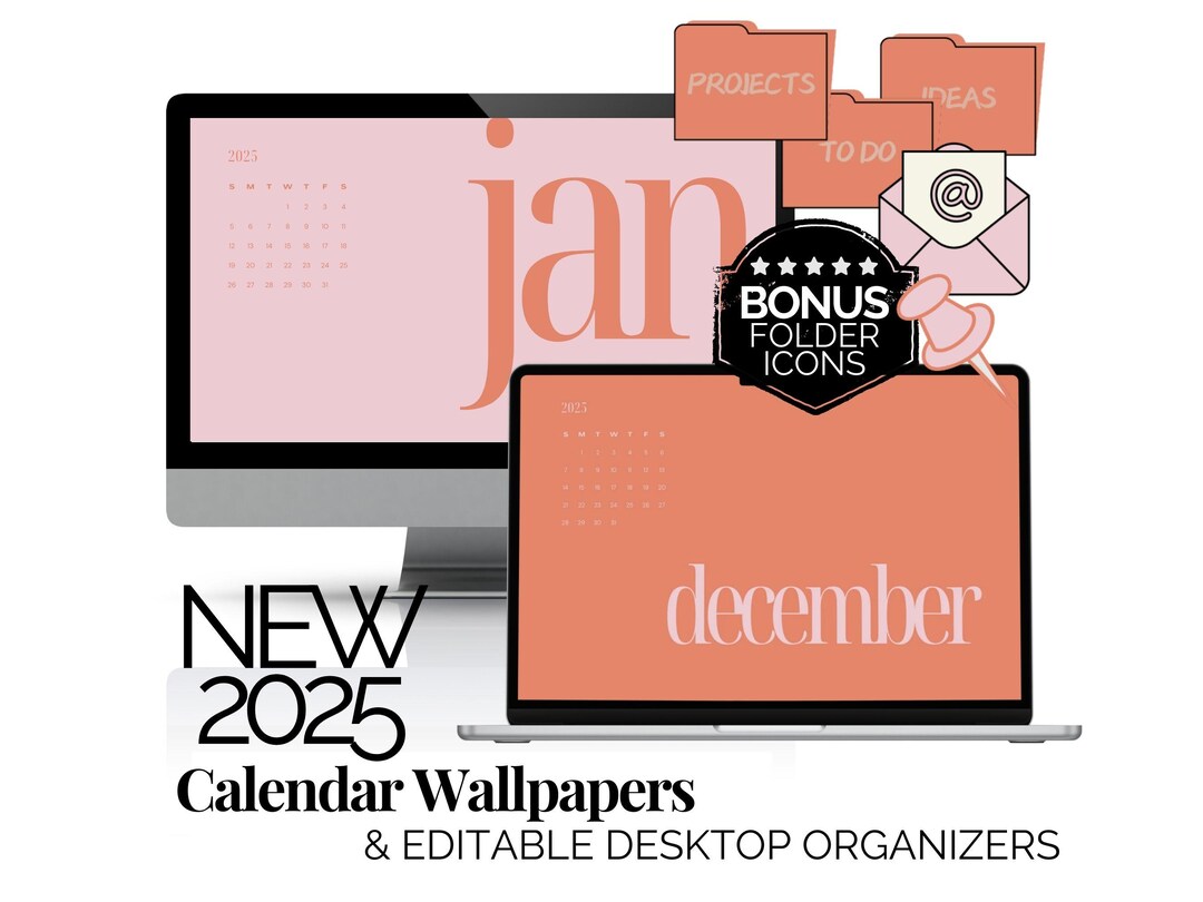 Desktop Wallpaper and Icon Pack 2025 Monthly Calendar Digital Desktop ...