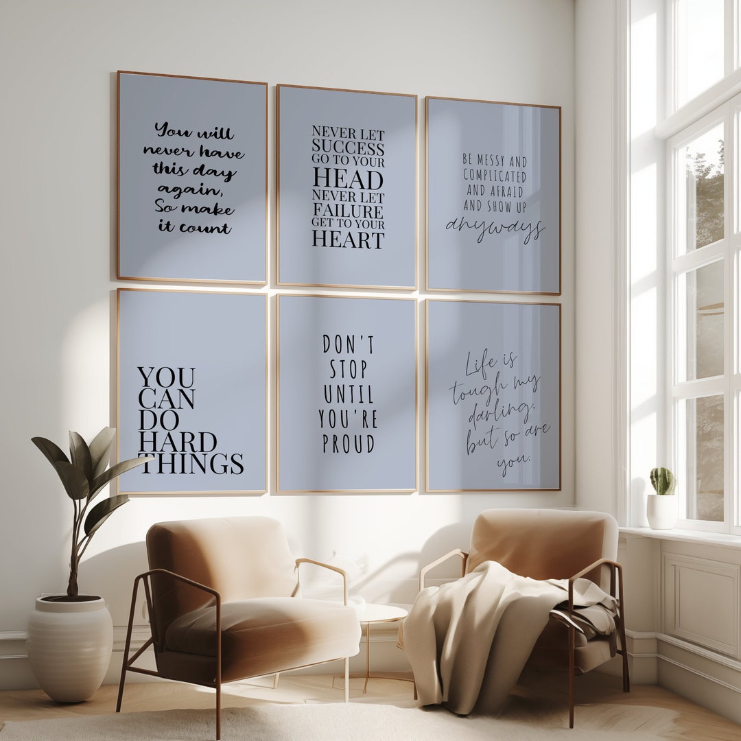 Blue Office Wall Art Set of 6, Inspirational Quote Bundle Office Decor ...