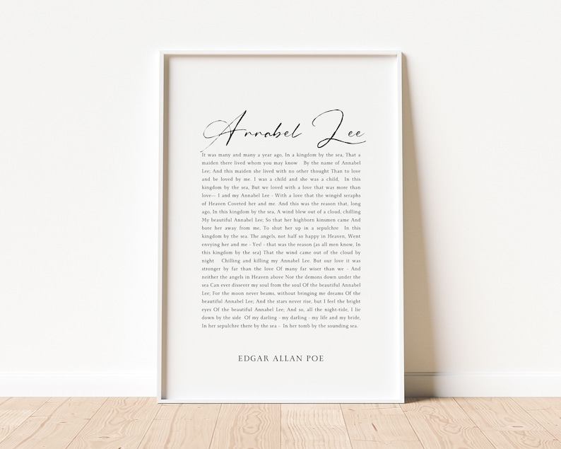Annabel Lee Poem Print by Edgar Allan Poe Poetry Art Print - Etsy