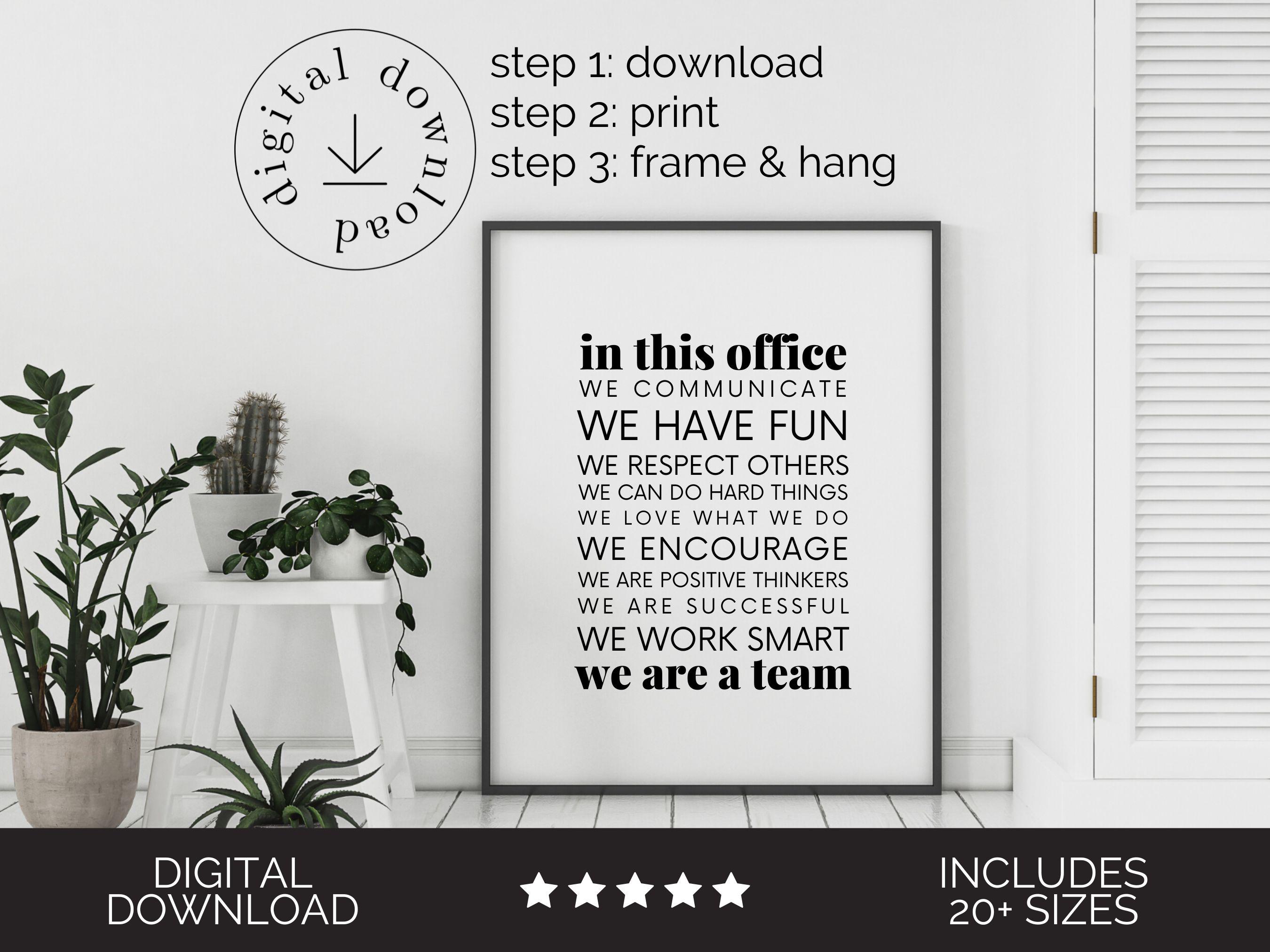 Office Rules Wall Print Team Quote Printable Wall Art Office Core ...
