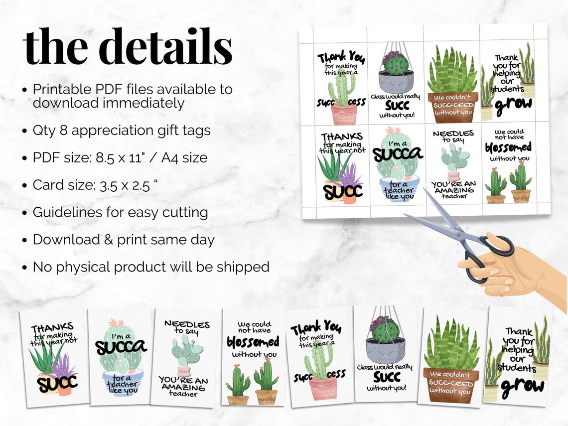 Succulent Gift Tag for Teacher Appreciation Gift Teacher Pun Thank You ...