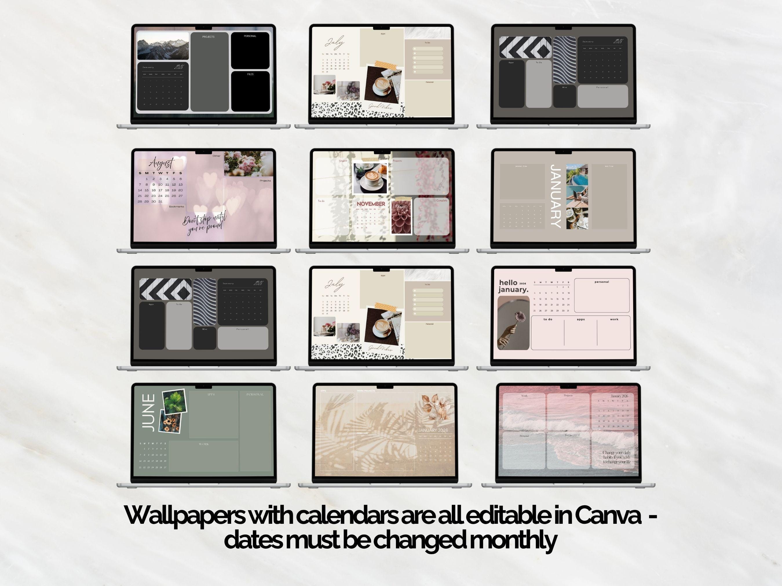 Custom Desktop Organizers, Editable Desktop Wallpaper Template Bundle ...
