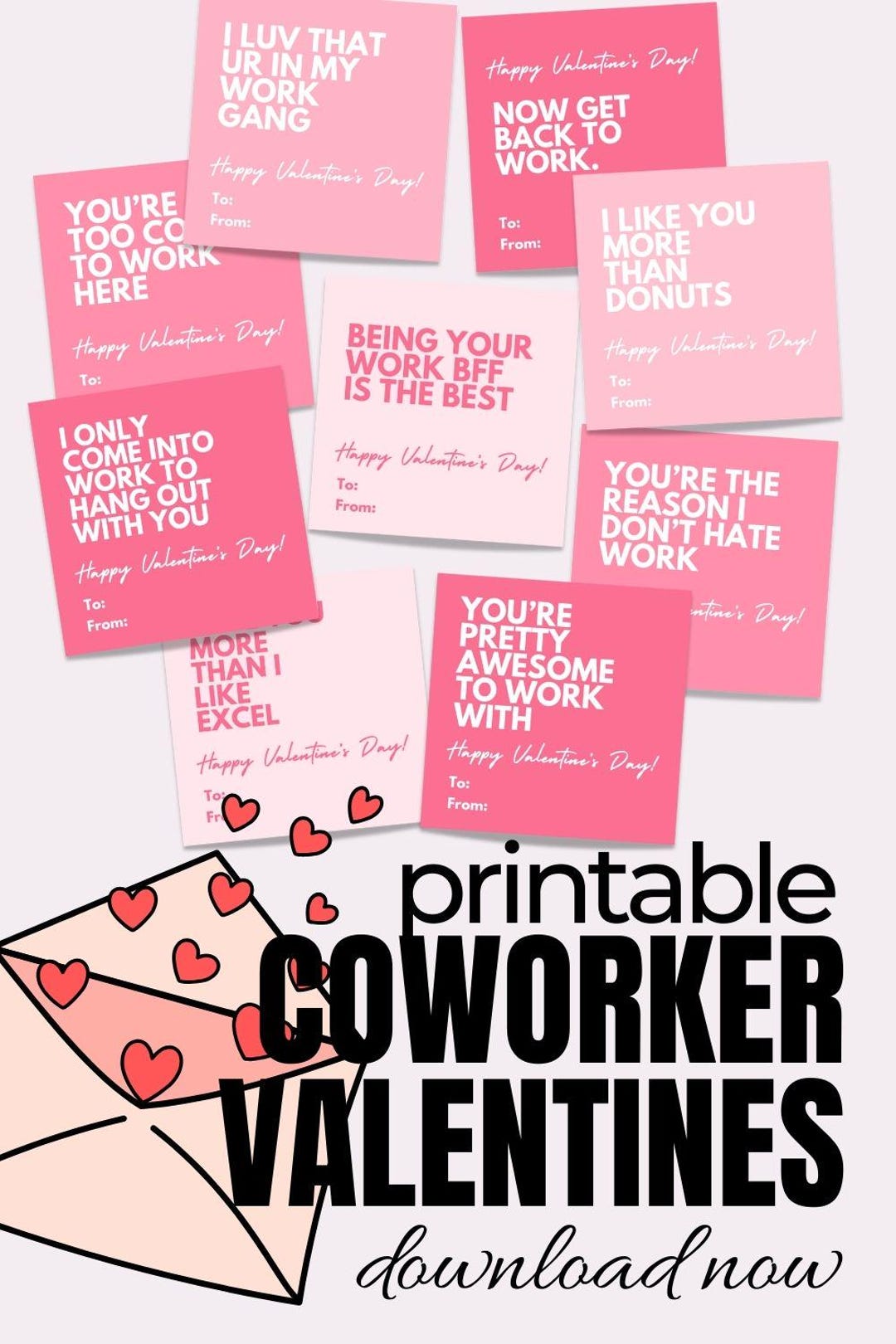 Pink Valentine Cards for Coworkers Printable Valentines Day Cards for ...