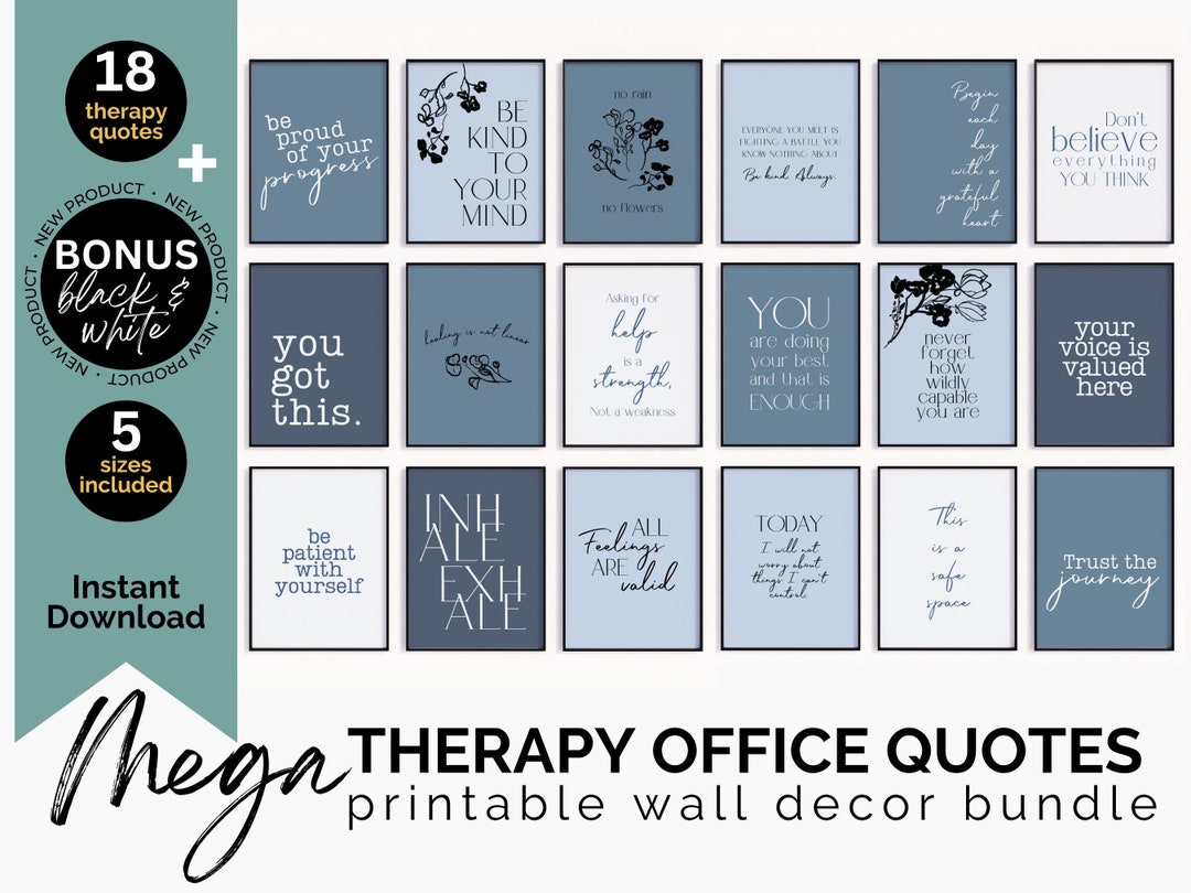 Mental Health Posters for Therapy Office, Blue Therapist Wall Decor ...