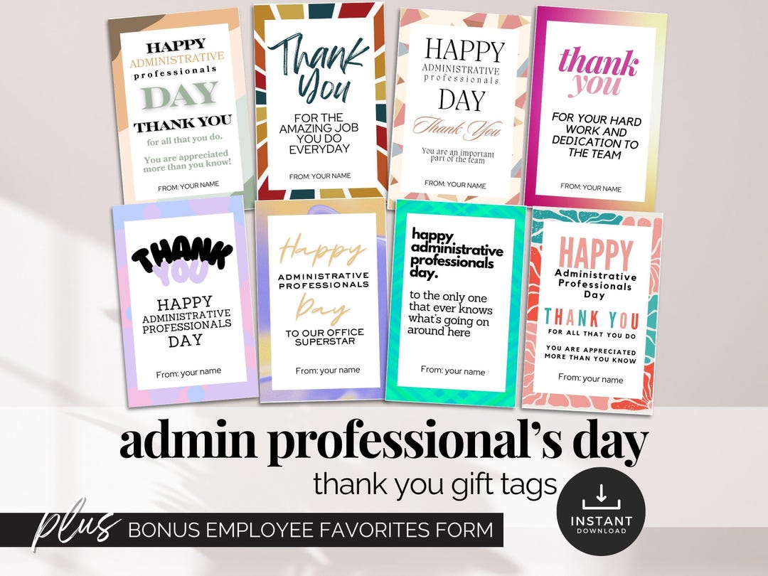Admin Professionals Day Printable Gift Tags Employee Recognition Cards ...