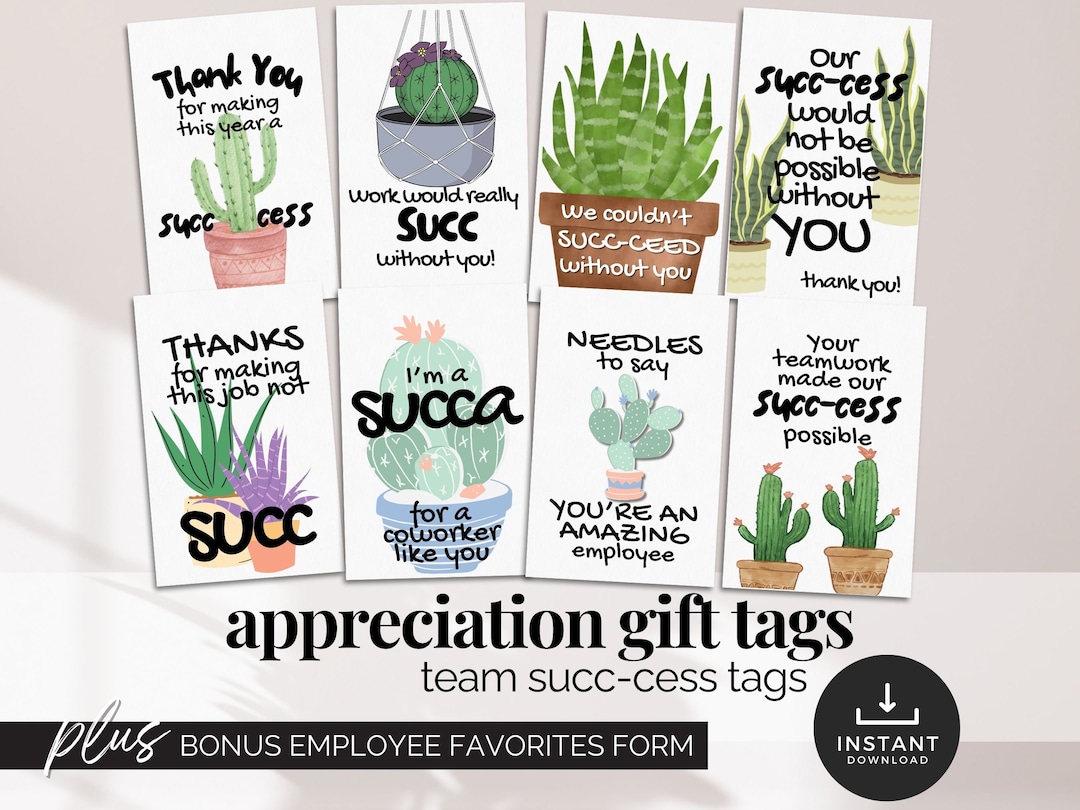 Succulent Gift Tags for Team Appreciation Gift Staff Thank You Card ...