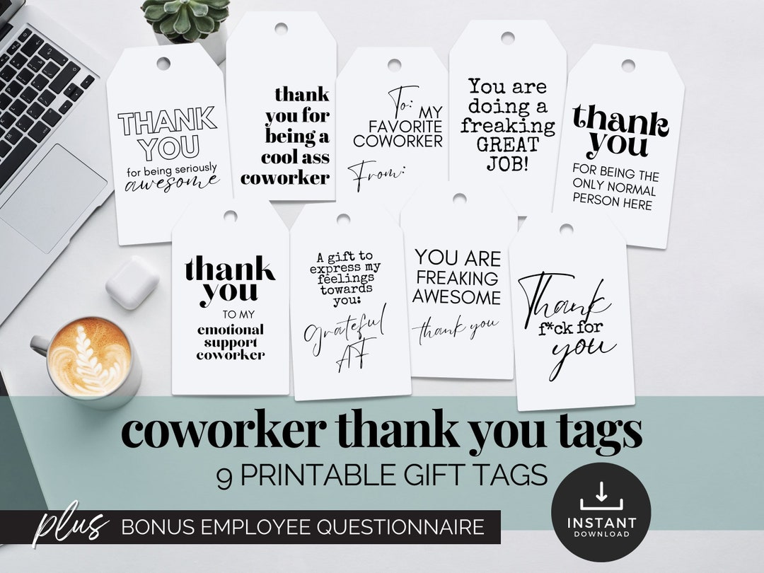 Coworker Appreciation Gift Tags Thank You Tag Work Friend Gift Funny ...