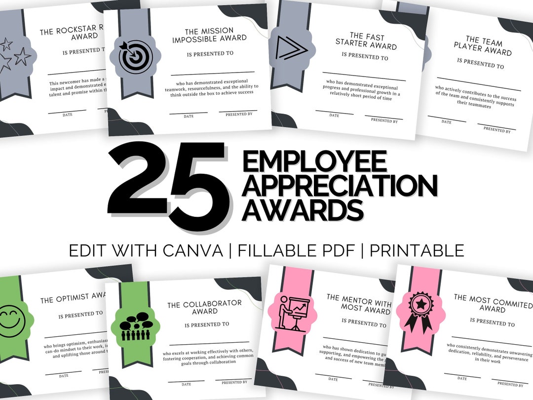 Employee Appreciation Award Certificates Employee Recognition Award ...