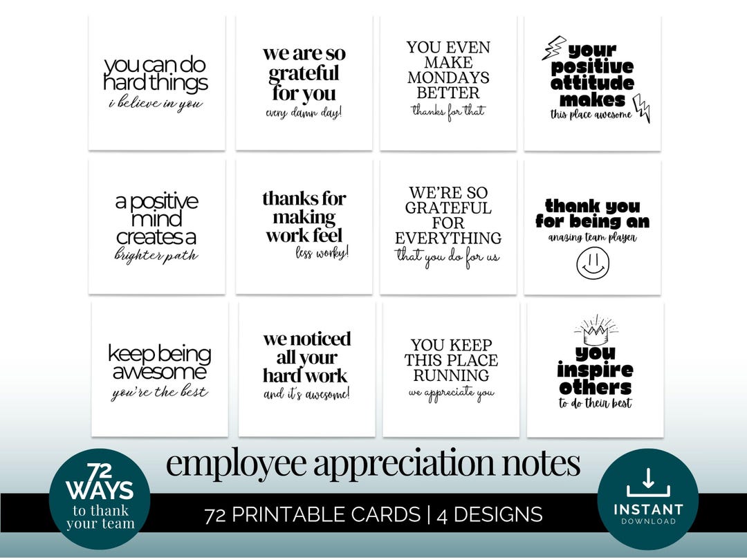 Employee Appreciation Notes, Printable Mini Coworker Thank You Cards ...