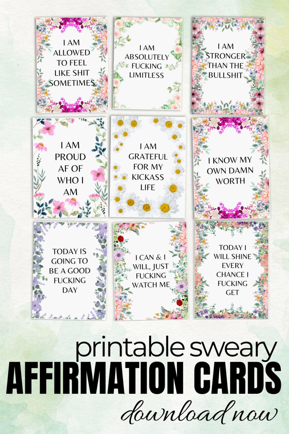 Printable Affirmation Cards With Swears, Badass Affirmation Card Deck ...