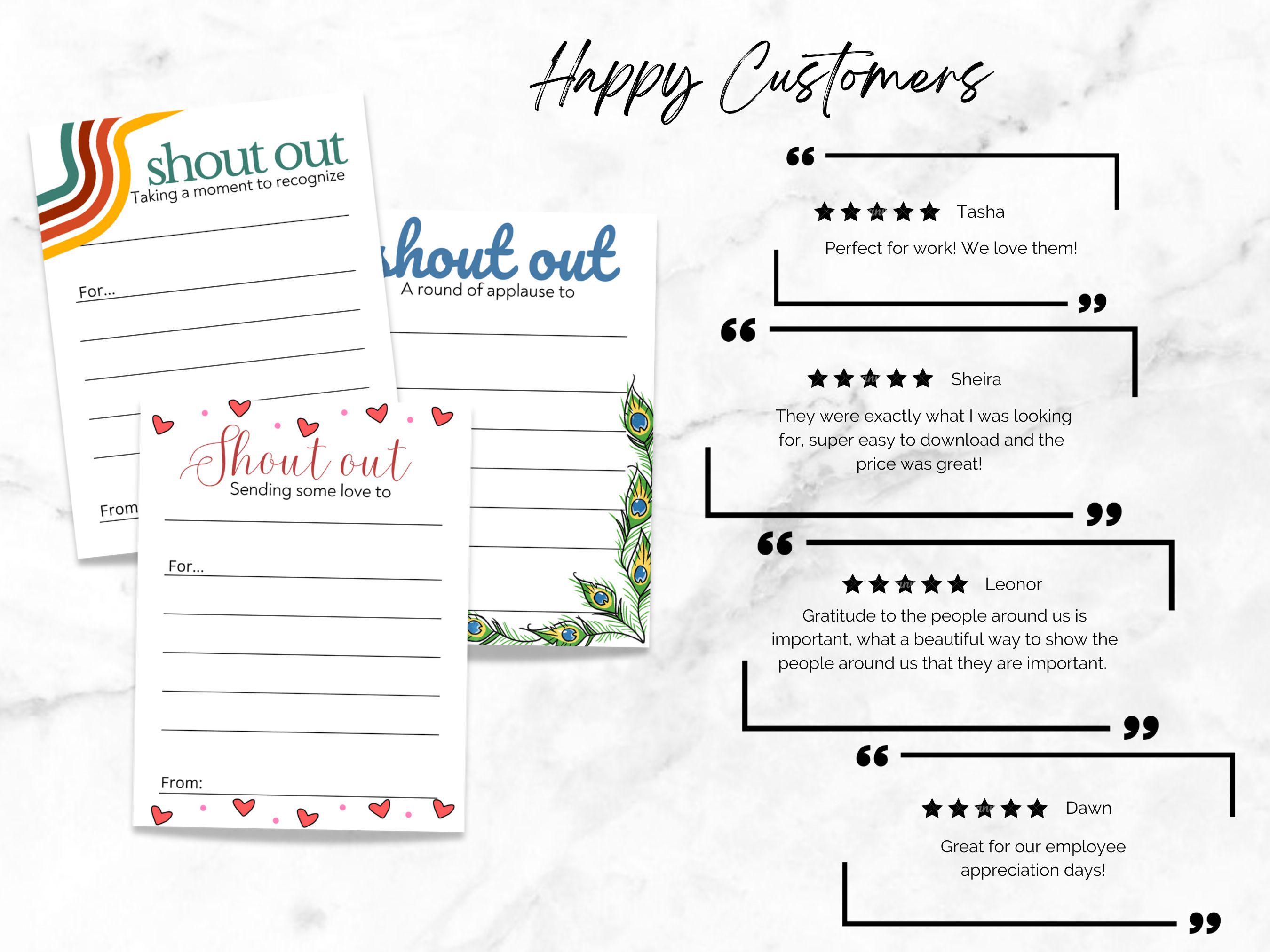 Team Shout Out Cards Staff Kudos Cards Printable Employee Appreciation ...