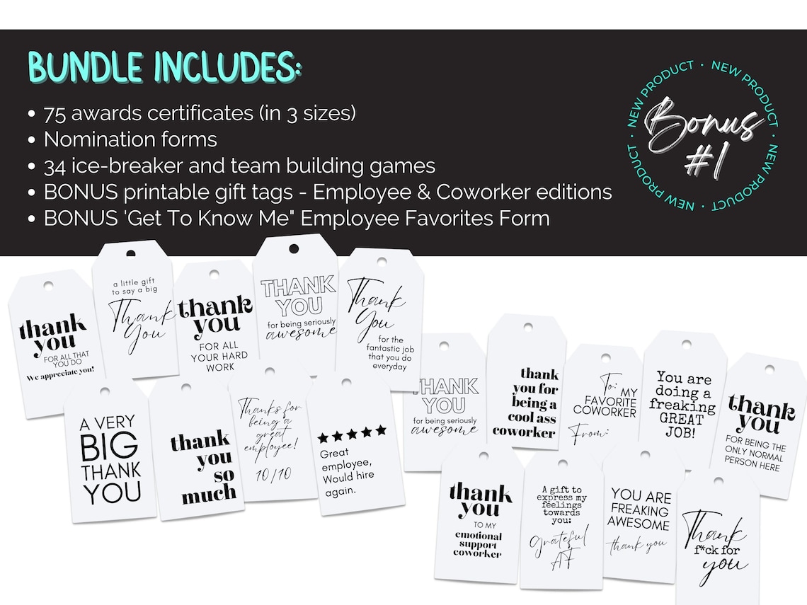 Staff Appreciation Printable Bundle, Funny Employee Award Certificates ...