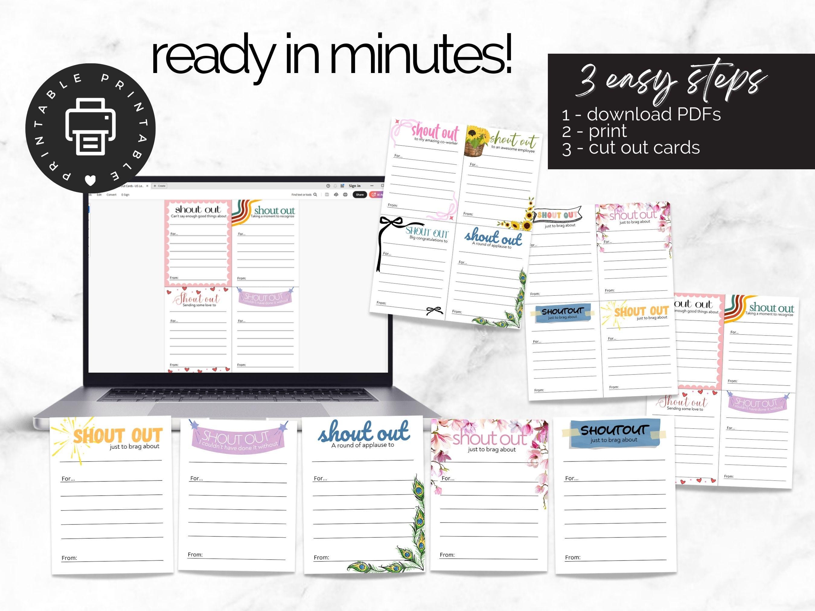 Team Shout Out Cards Staff Kudos Cards Printable Employee Appreciation ...