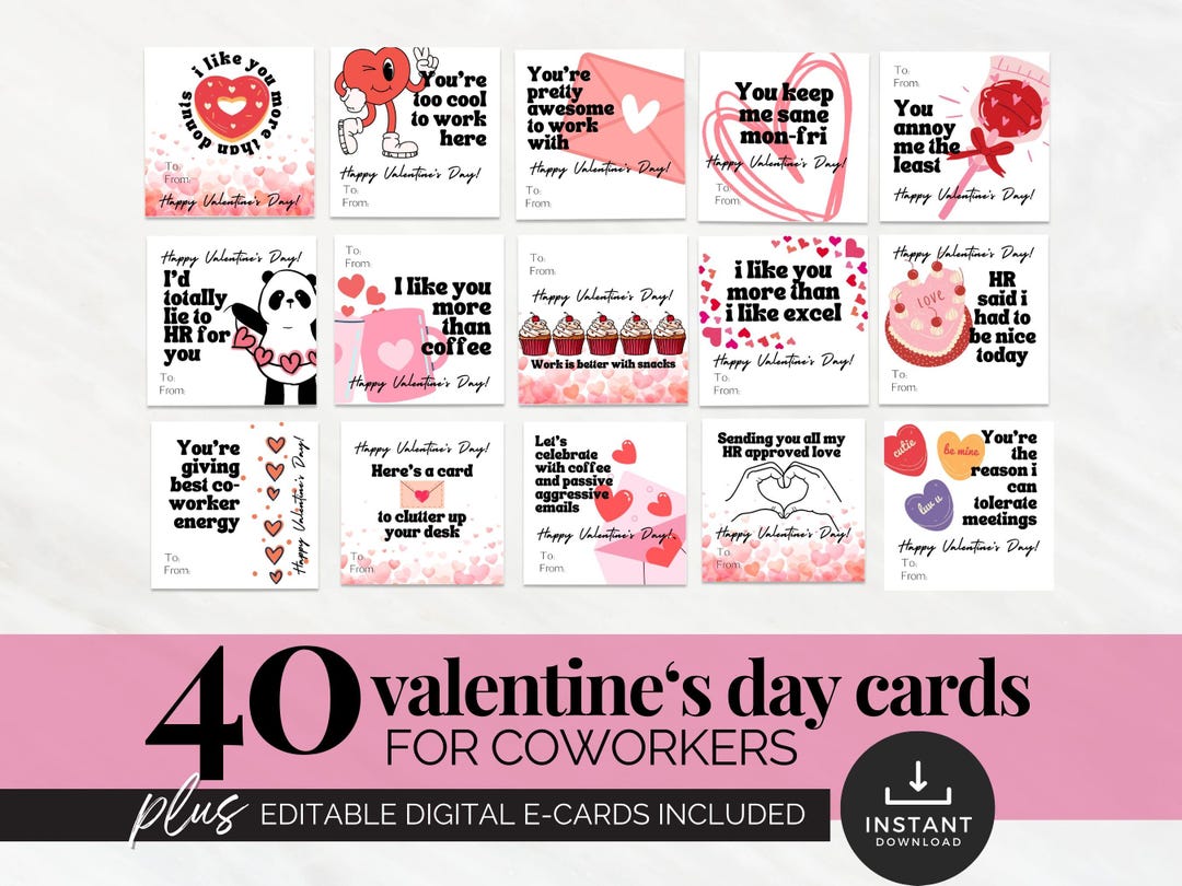 Digital Valentine Cards for Co-workers Cute Valentines Day Cards ...