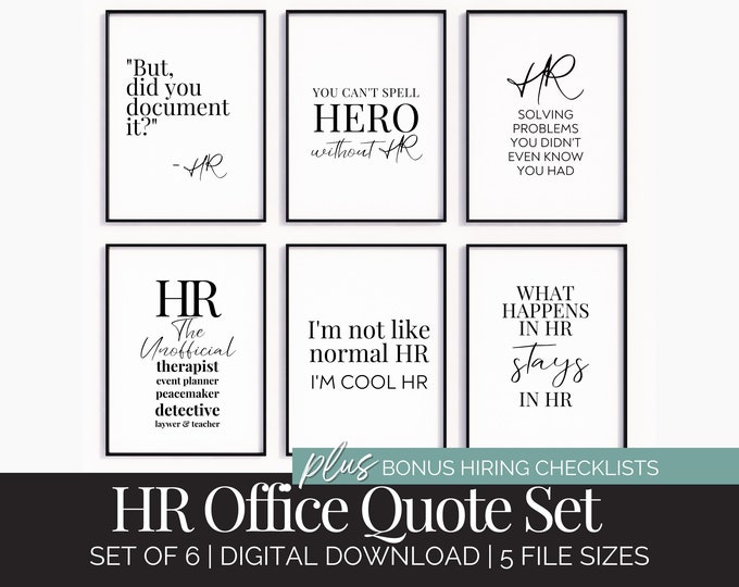 HR Office Decor, Set of 6 PRINTABLES, Human Resources Humor, Funny HR ...