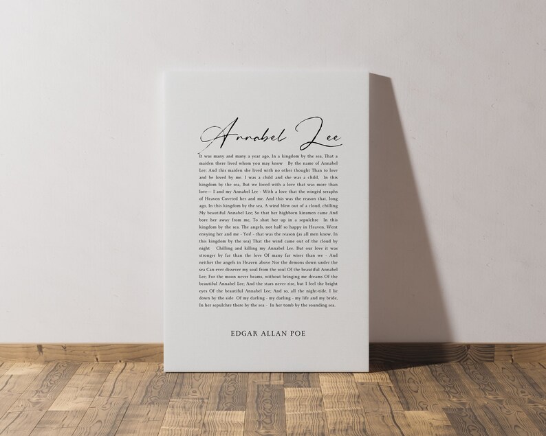 Annabel Lee Poem Print by Edgar Allan Poe, Poetry Art Print, Book Lover ...