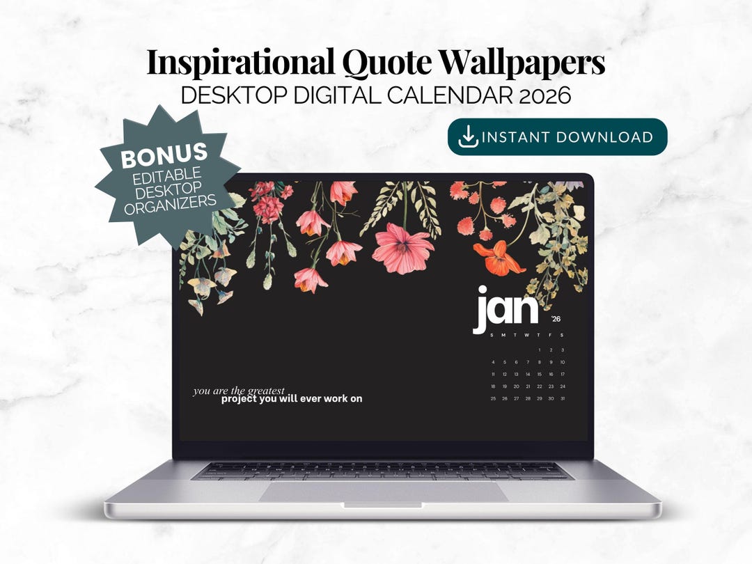 Floral Desktop Wallpaper Bundle, 2026 Monthly Calendar Wallpaper ...