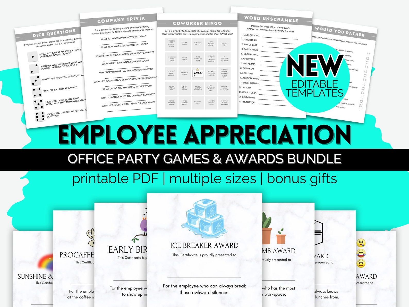 Staff Appreciation Printable Bundle, Funny Employee Award Certificates ...